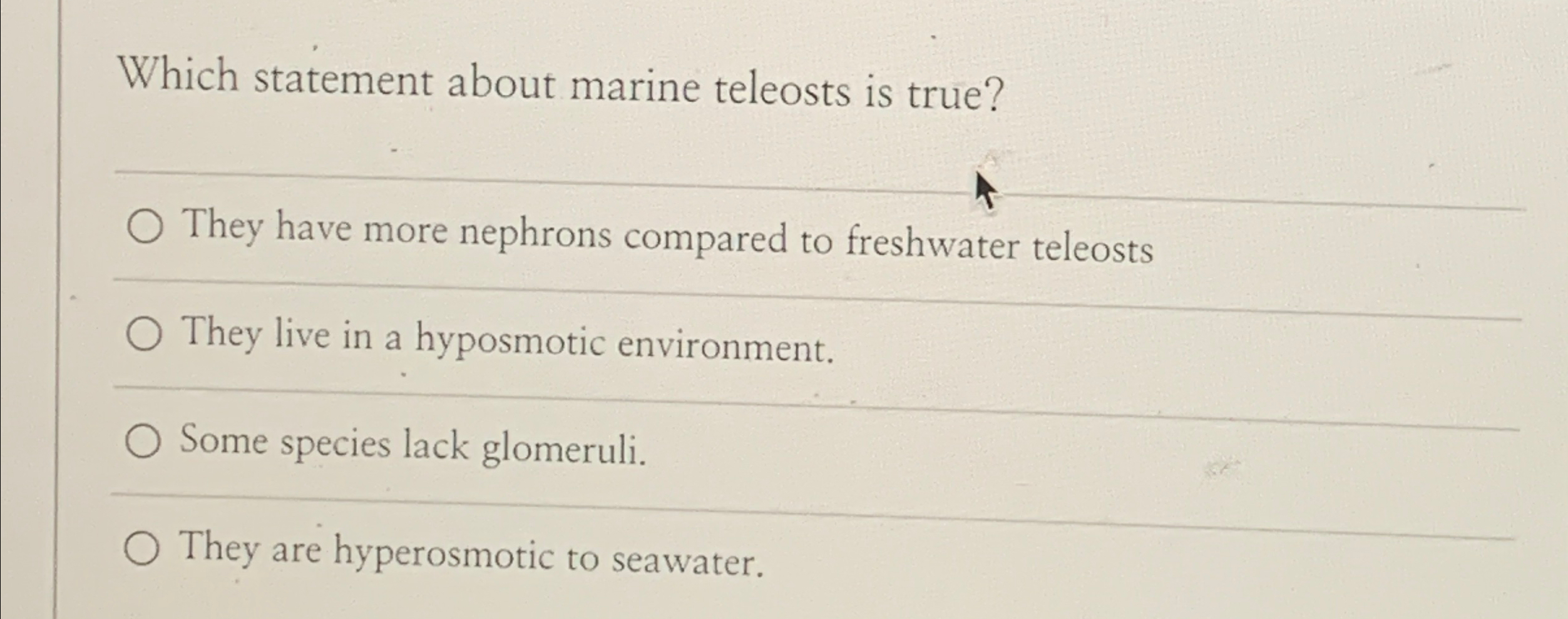 Solved Which statement about marine teleosts is true?They | Chegg.com