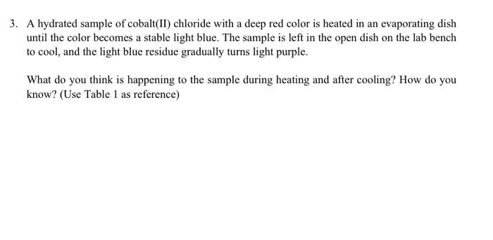 Solved A hydrated sample of cobalt(II) chloride with a deep | Chegg.com