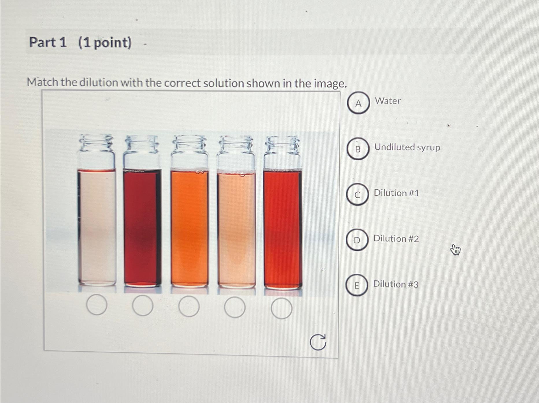 Solved Part 1 (1 ﻿point)Match the dilution with the correct | Chegg.com