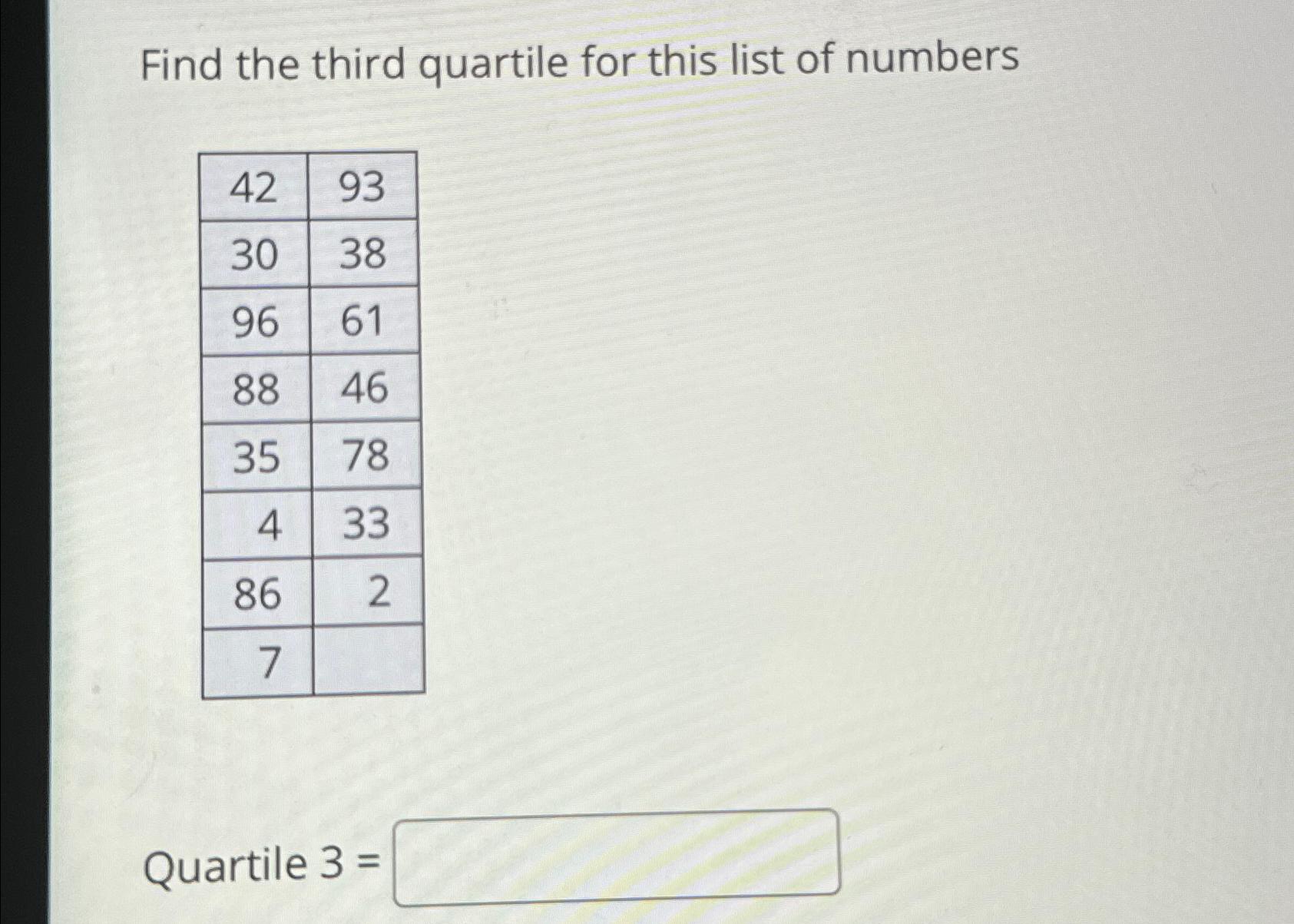 Solved Find the third quartile for this list of | Chegg.com