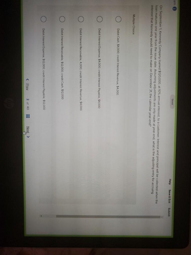Solved cam a Saved Help Save & Exit Submit On September 1, | Chegg.com