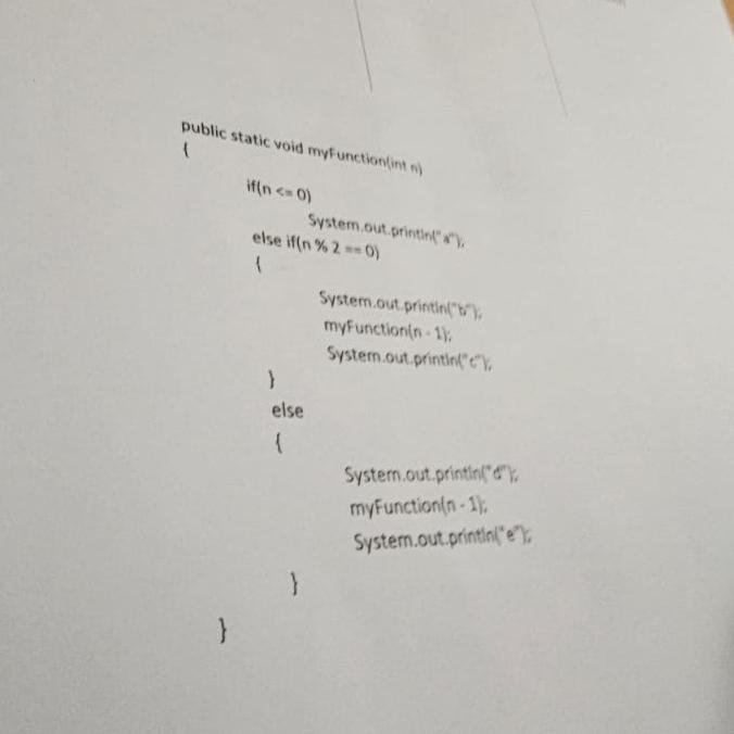 Solved Dublic Static Void Myfunctionint N≤00system 