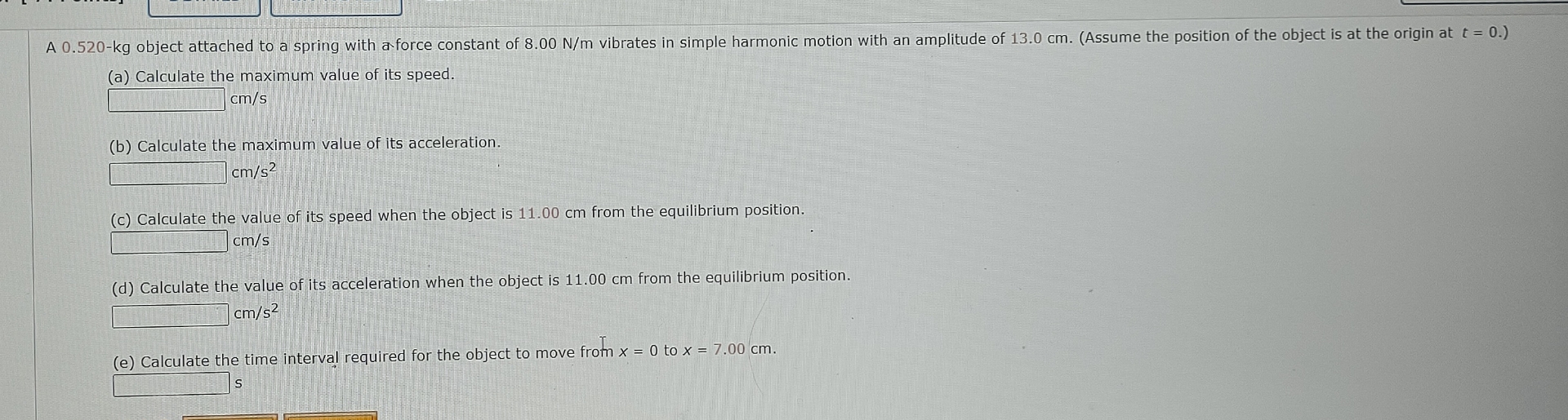 Solved A 0.520-kg ﻿object attached to a spring with a force | Chegg.com