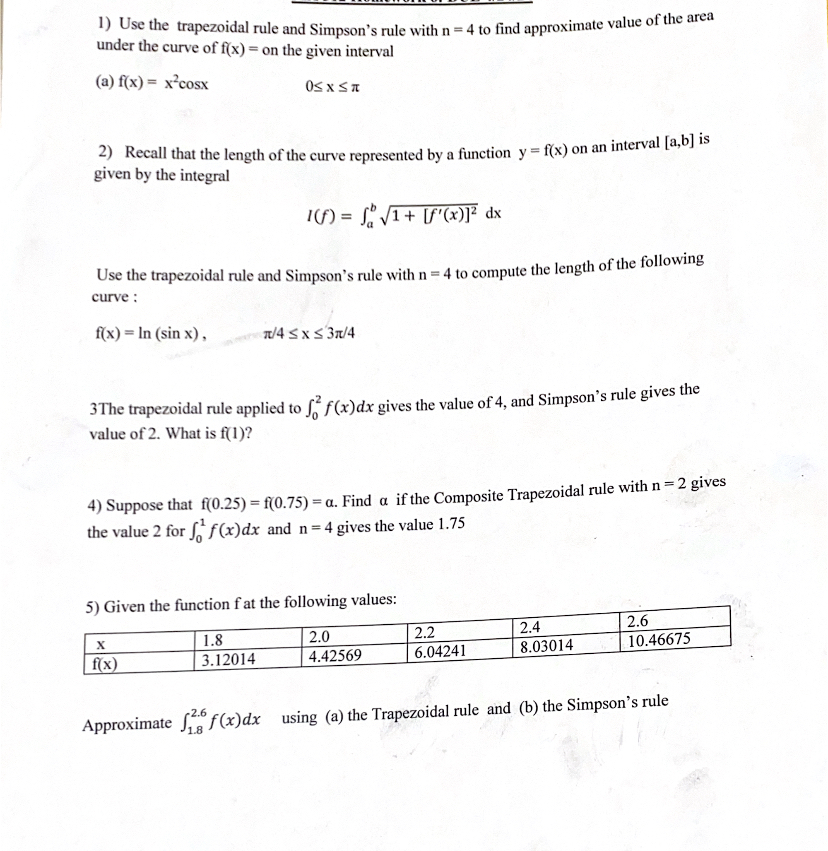 Solved Use the trapezoidal rule and Simpson's rule with n=4 | Chegg.com