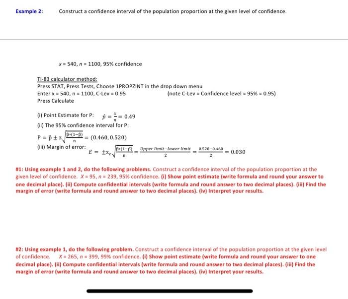 Solved Example 2: Construct a confidence interval of the | Chegg.com