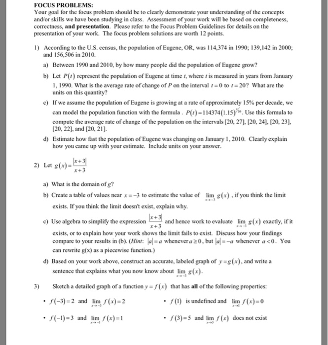 Solved FOCUS PROBLEMS: Your goal for the focus problem | Chegg.com