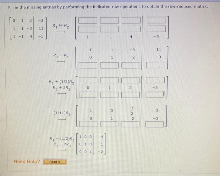 Solved Fill in the missing entries by performing the | Chegg.com