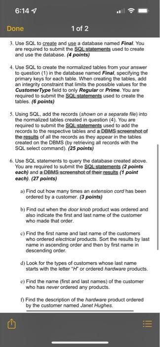 Solved RIETRMAED3. Use SQL to create and use a database | Chegg.com