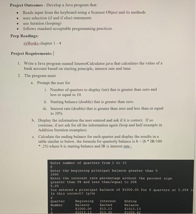 Solved Project Outcomes - Develop a Java program that: Reads | Chegg.com