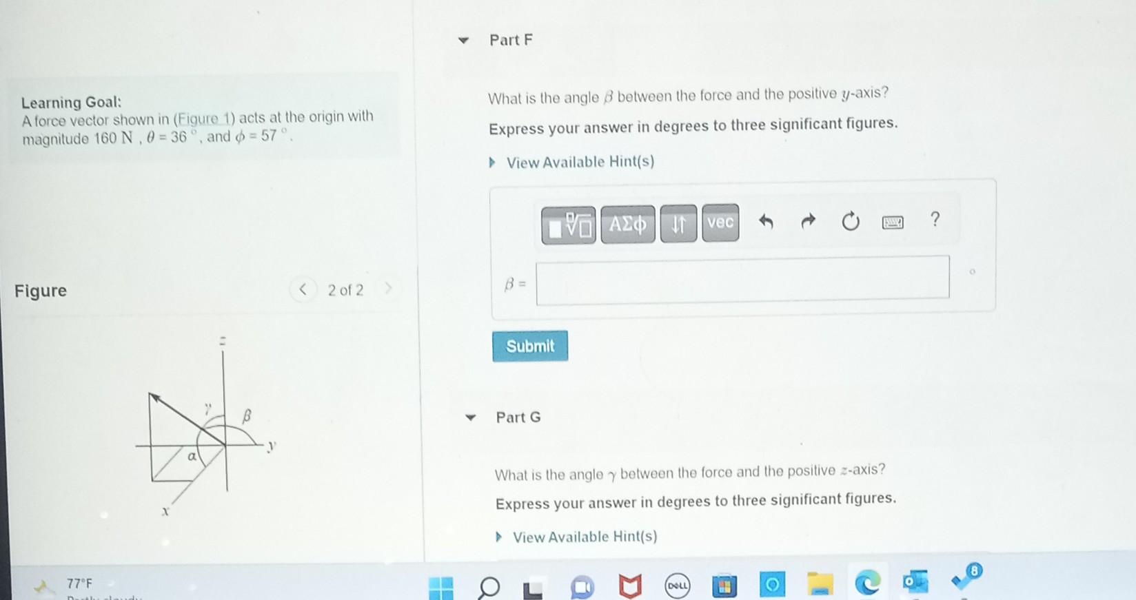 Learning Goal: A force vector shown in (Figure 1) | Chegg.com