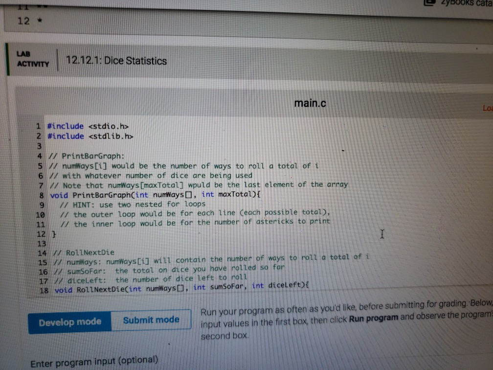 Solved 12.12 Dice Statistics This lab calculates the number | Chegg.com