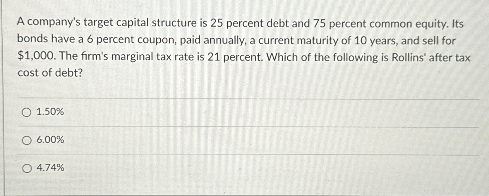 A company's target capital structure is 25 ﻿percent | Chegg.com