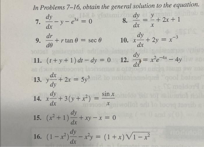 Solved In Problems 7-16, obtain the general solution to the | Chegg.com