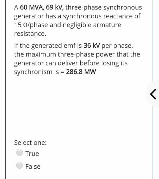 Solved A 60 MVA, 69 kV, three-phase synchronous generator | Chegg.com