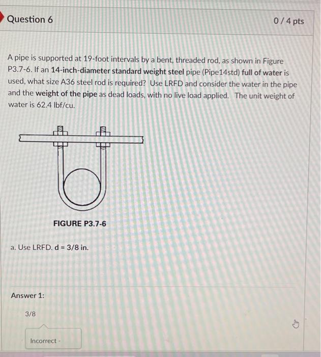 Solved A pipe is supported at 19 -foot intervals by a bent, | Chegg.com