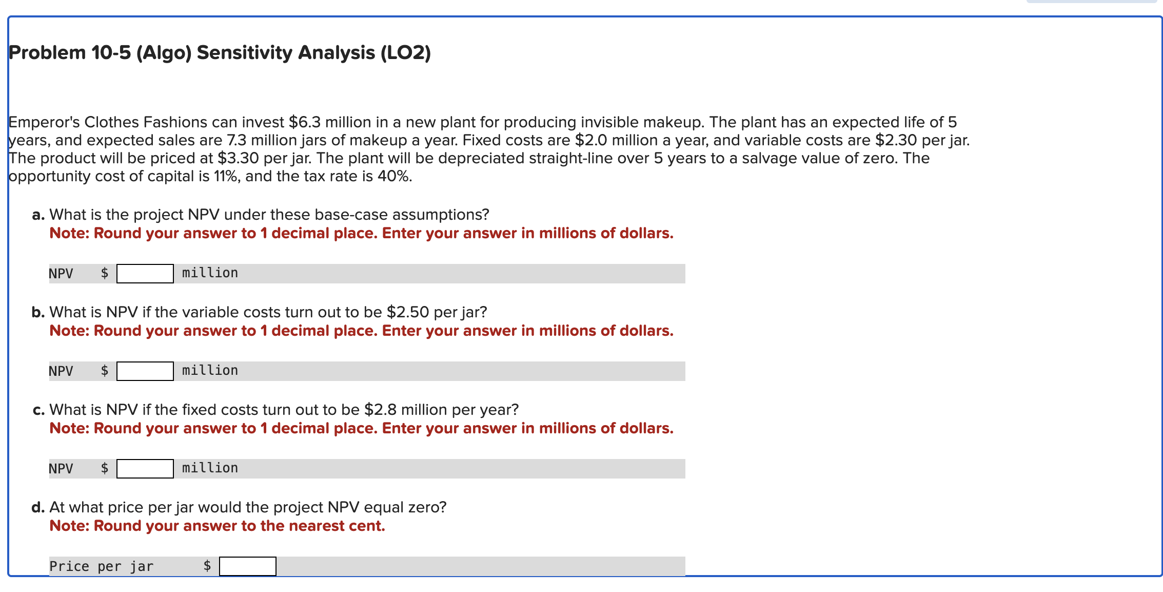 Solved Problem 10-5 (Algo) ﻿Sensitivity Analysis | Chegg.com
