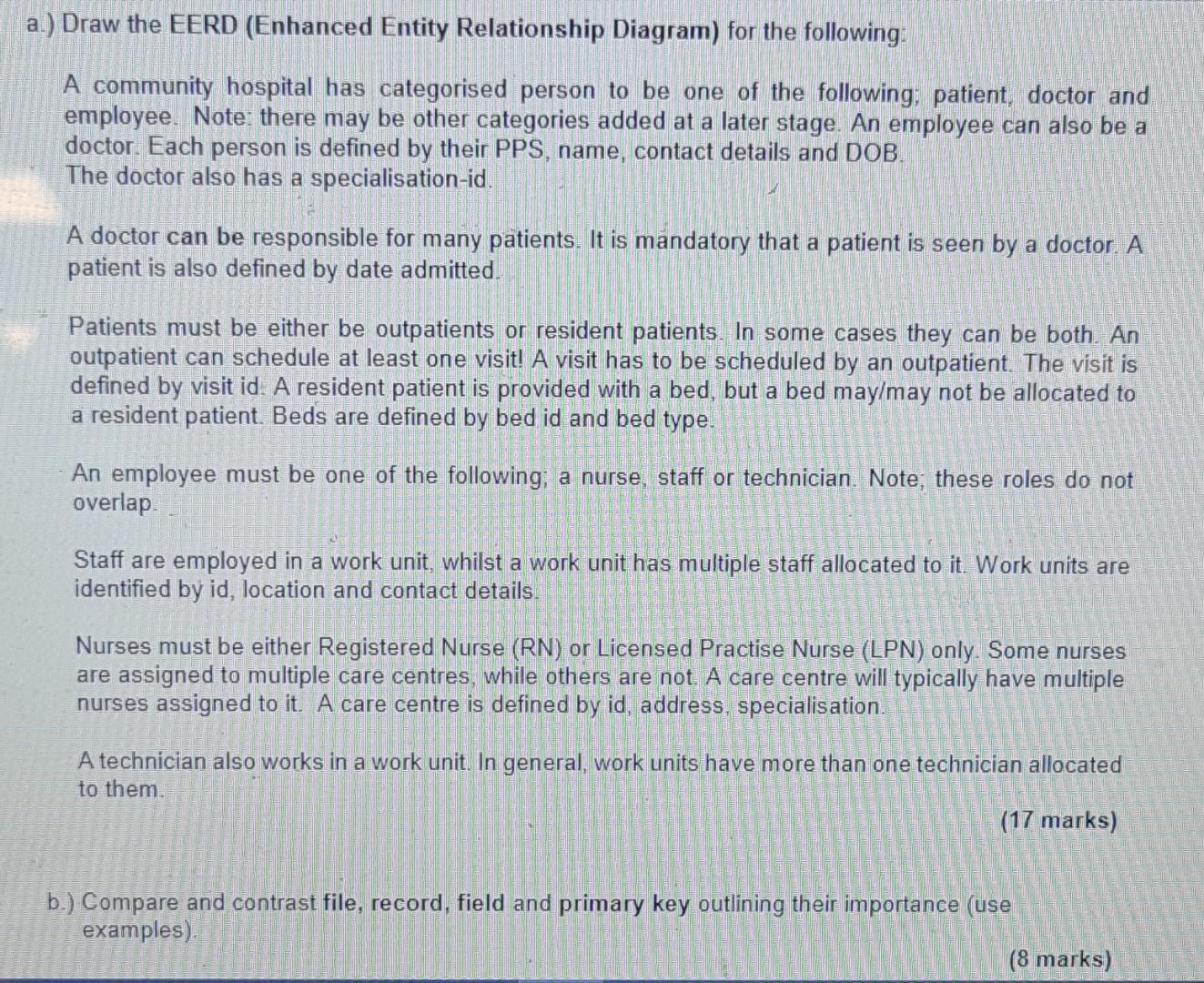 Solved a.) Draw the EERD (Enhanced Entity Relationship | Chegg.com