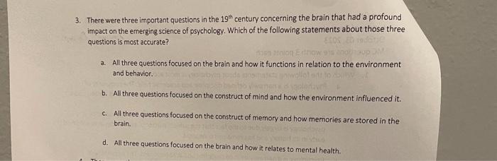 Solved 3. There were three important questions in the 19th | Chegg.com