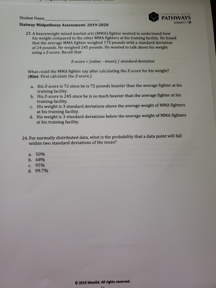 Solved CARNEGIE MATH Student Name PATHWAYS Wested Statway | Chegg.com