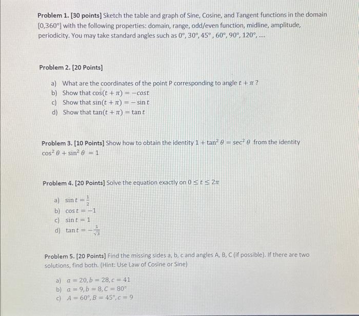 Solved Problem 1. [ 30 points] Sketch the table and graph of | Chegg.com