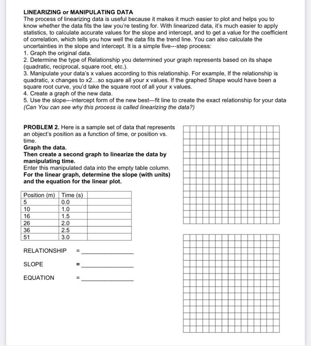 Solved LINEARIZING or MANIPULATING DATA The process of | Chegg.com