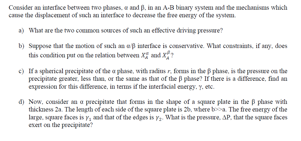 Solved Consider an ﻿interface between two phases, | Chegg.com