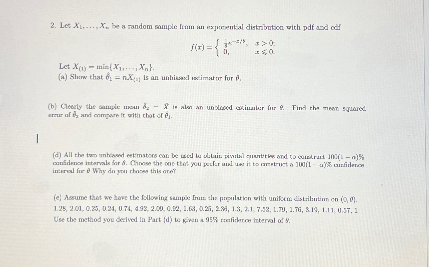 Solved Let x1,dots,xn ﻿be a random sample from an | Chegg.com