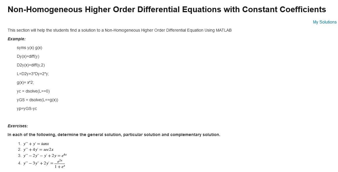 Solved Non-Homogeneous Higher Order Differential Equations | Chegg.com