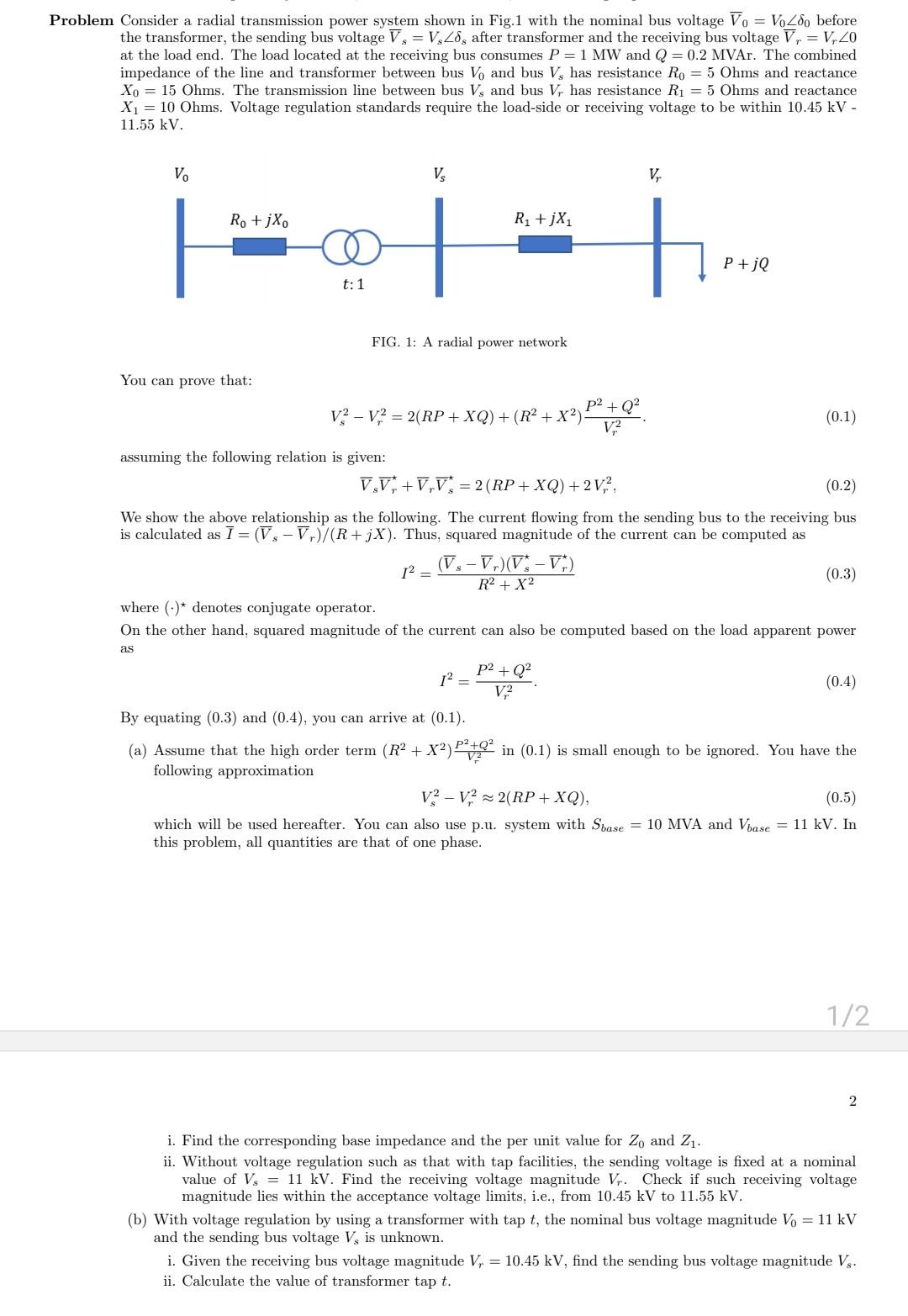 Solved Problem Consider a radial transmission power system | Chegg.com