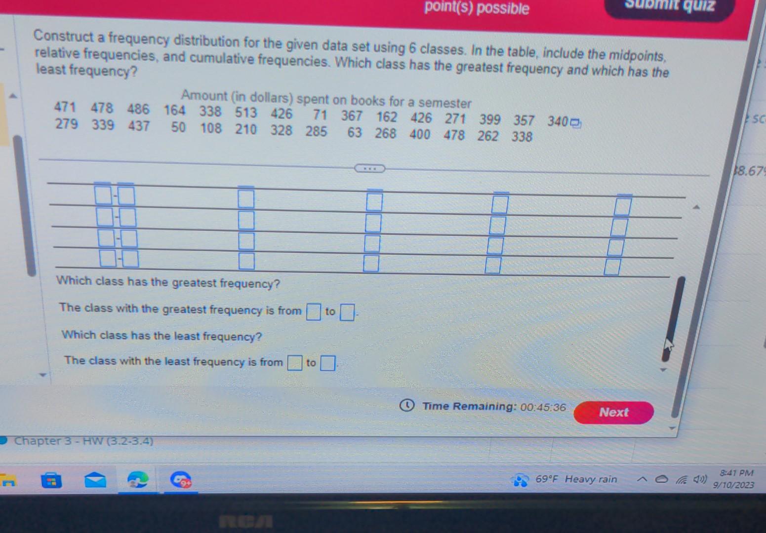 Solved instruct a frequency distribution for the given data | Chegg.com