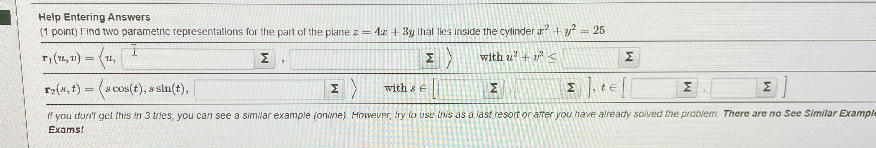 Solved Help Entering Answers(1 ﻿point) ﻿Find two parametric | Chegg.com