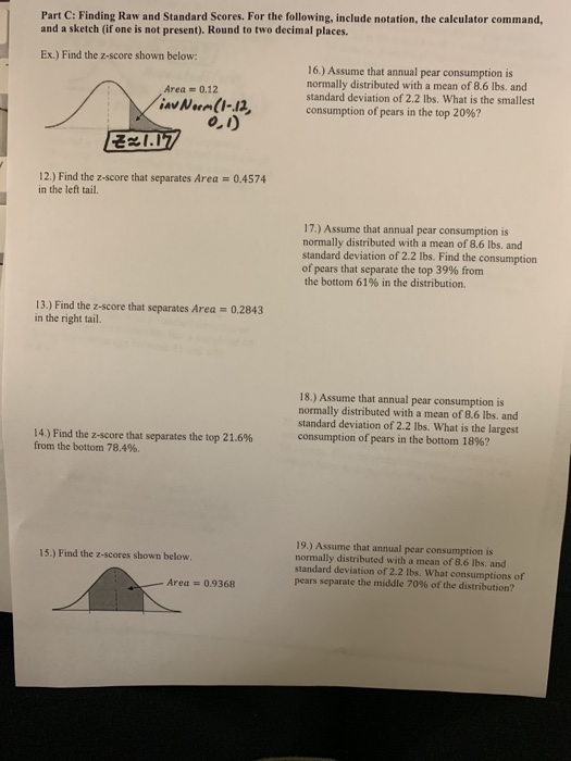 Solved Part C: Finding Raw and Standard Scores. For the | Chegg.com