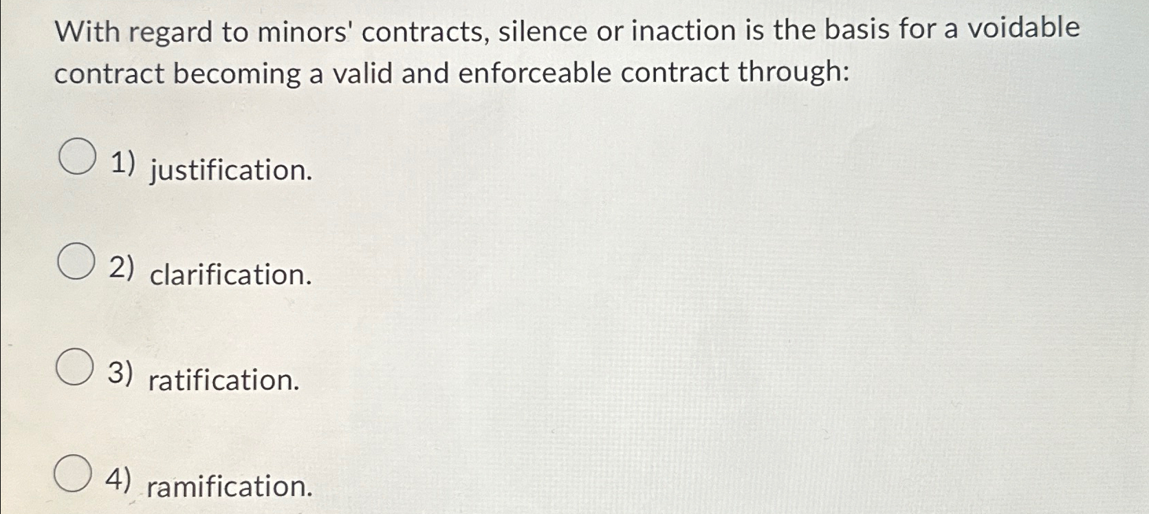 Solved With regard to minors' contracts, silence or inaction | Chegg.com