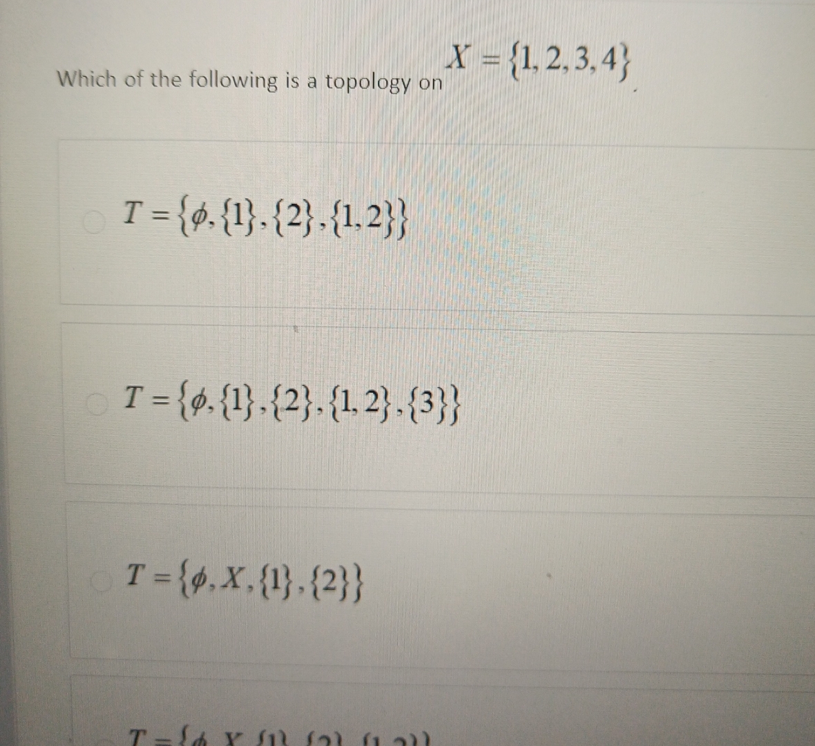 Solved Which of the following is a topology on | Chegg.com
