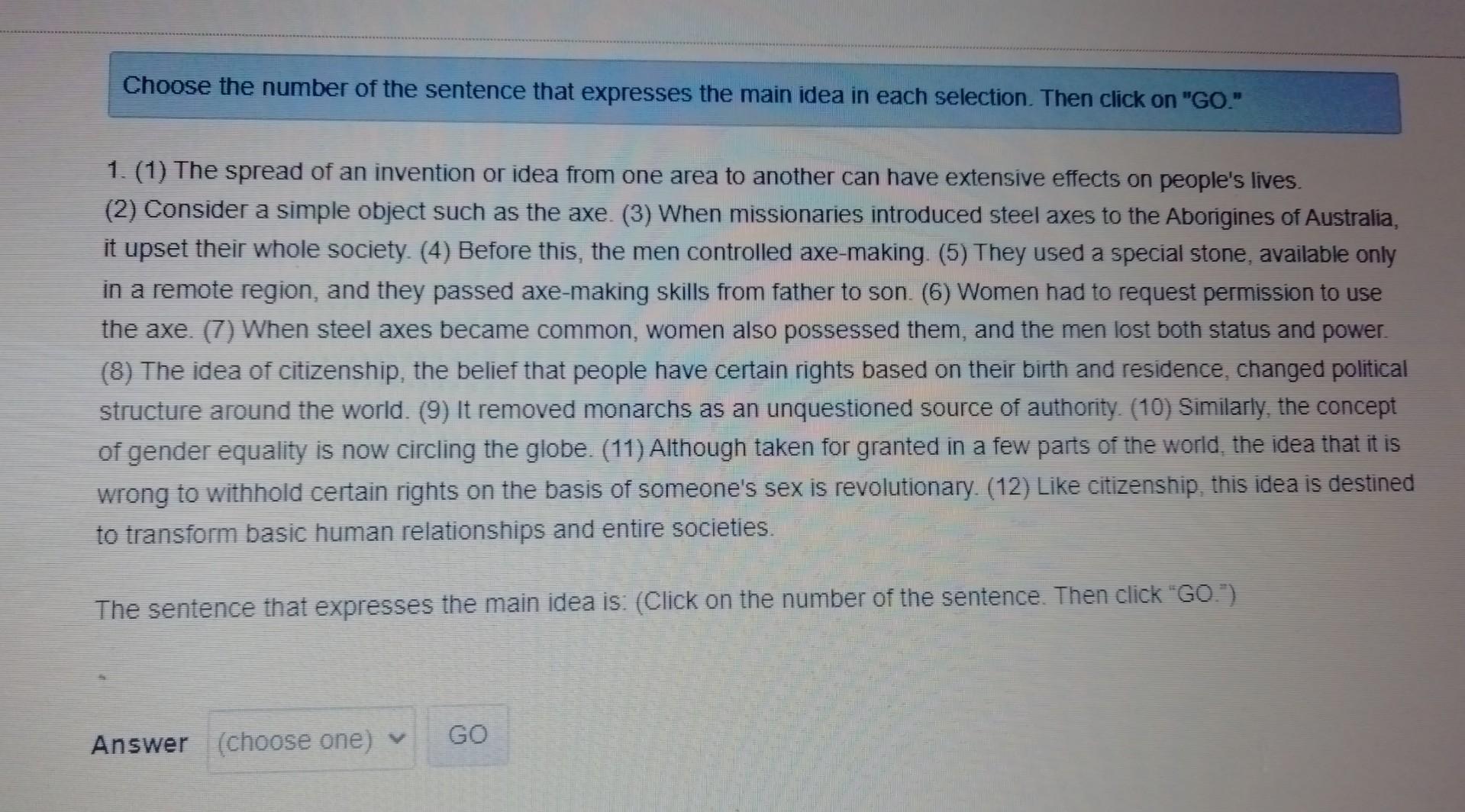 Choose the number of the sentence that expresses the | Chegg.com