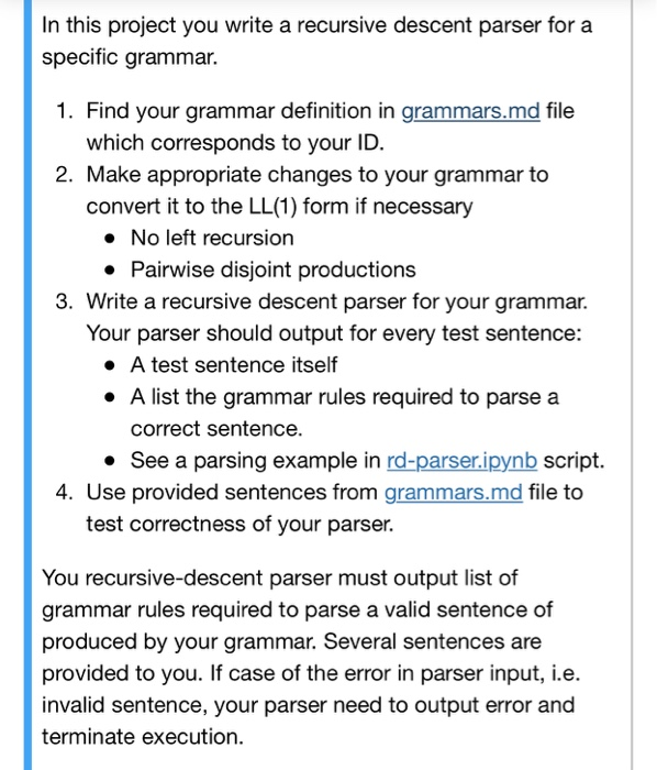 In this project you write a recursive descent parser | Chegg.com