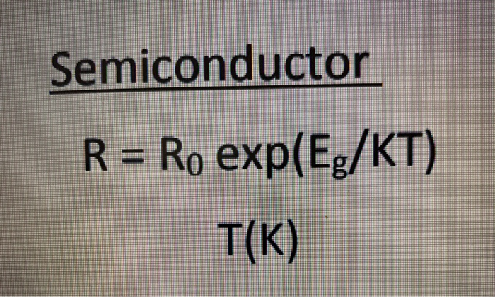 Solved Semiconductor R = Ro exp(E/KT) T(K) Semiconductor | Chegg.com