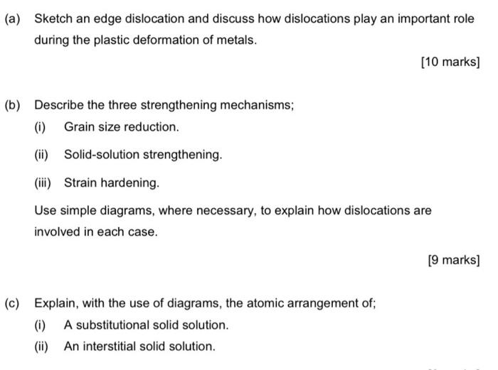 Solved (a) Sketch an edge dislocation and discuss how | Chegg.com