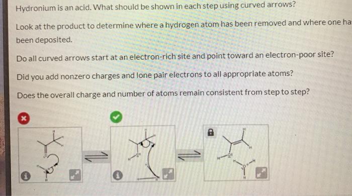 Solved Hydronium is an acid. What should be shown in each | Chegg.com
