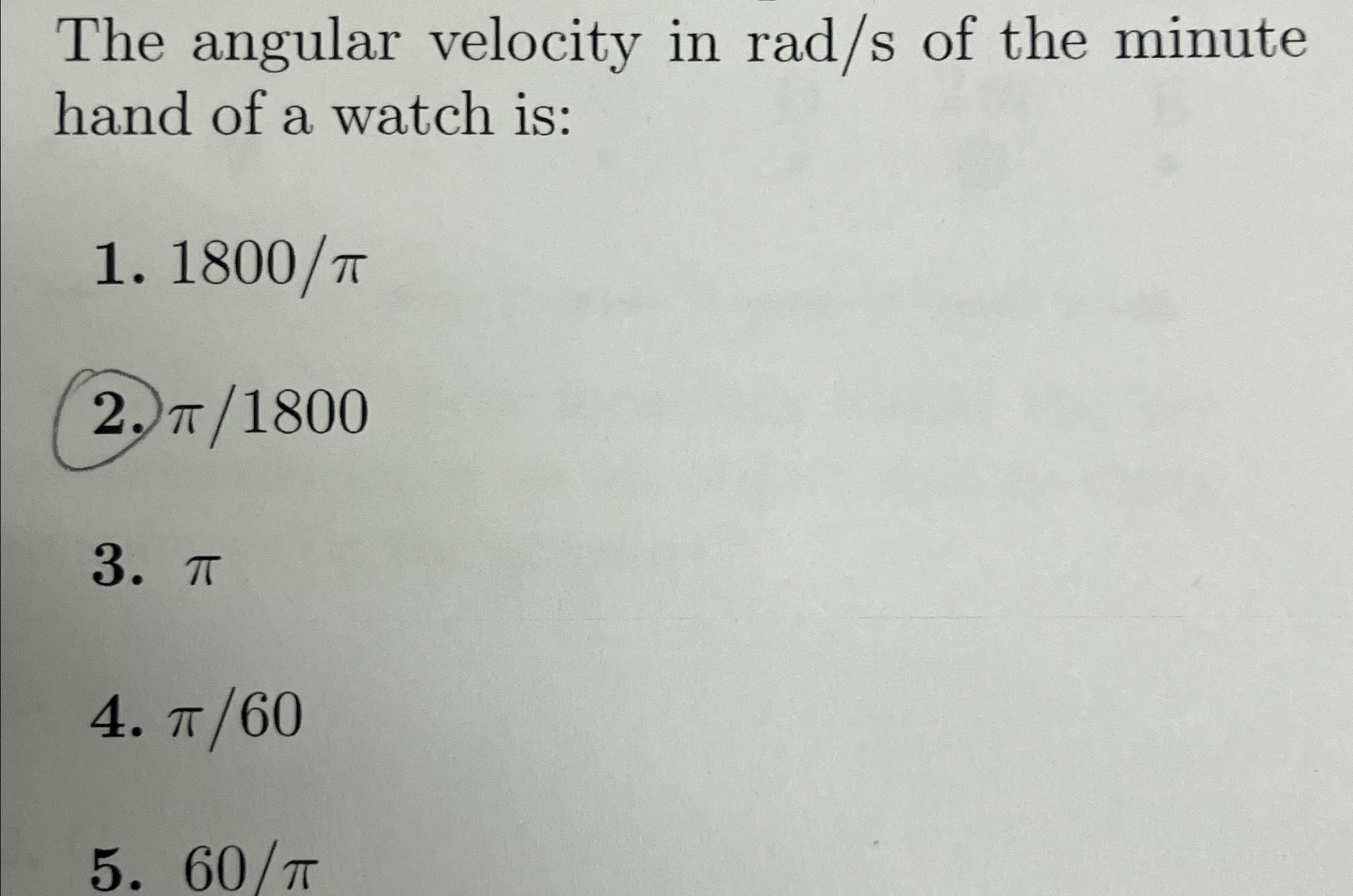 Solved The angular velocity in rads ﻿of the minute hand of a | Chegg.com
