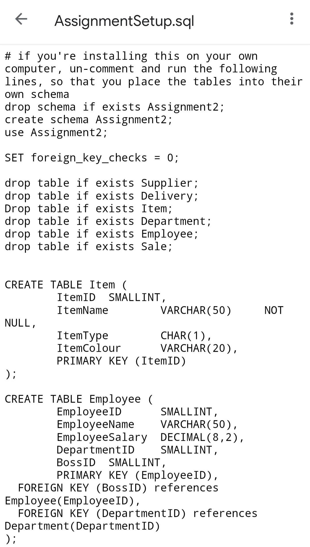 Solved t AssignmentSetup.sql # if you're installing this on | Chegg.com