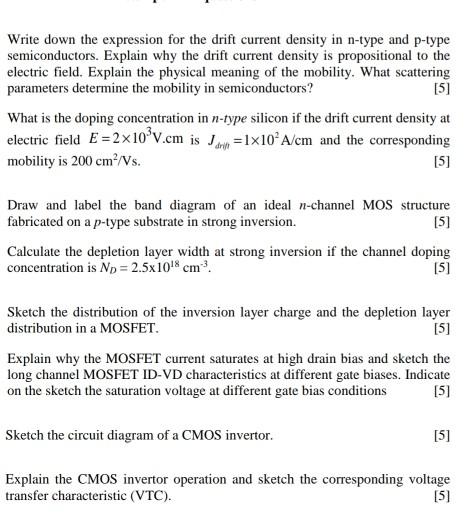 Solved Write down the expression for the drift current | Chegg.com
