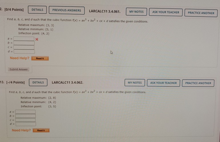 Solved Find a,b,c and d such that the cubic function f(x) = | Chegg.com