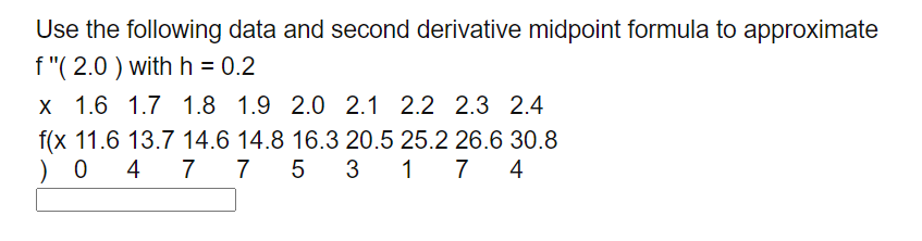 Solved Use the following data and second derivative midpoint | Chegg.com