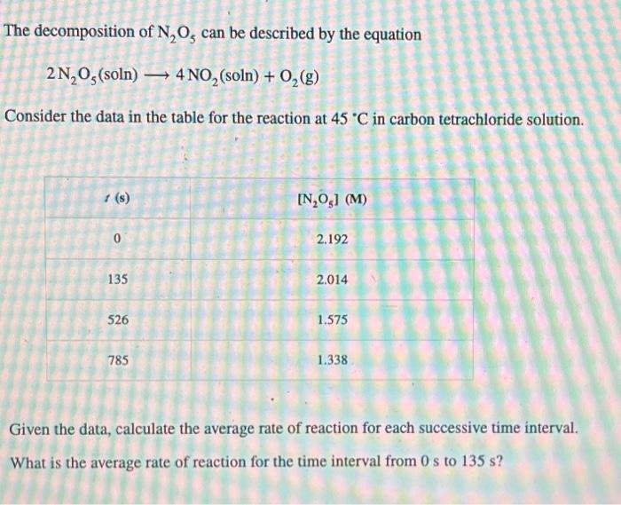 Solved The decomposition of N2O5 can be described by the | Chegg.com