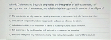 Solved Why do Goleman and Boyatzis emphasize the integration | Chegg.com