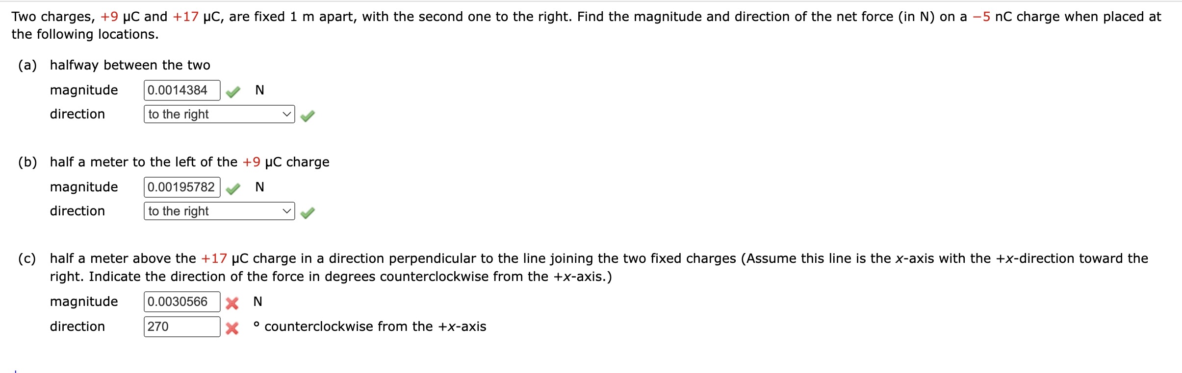 Solved Two charges, +9μC ﻿and +17μC, ﻿are fixed 1m ﻿apart, | Chegg.com