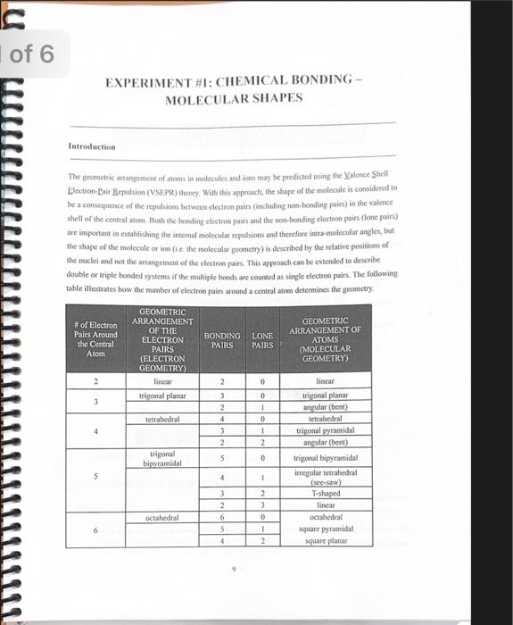 Solved The geometric arrangement of strems in molecules and | Chegg.com