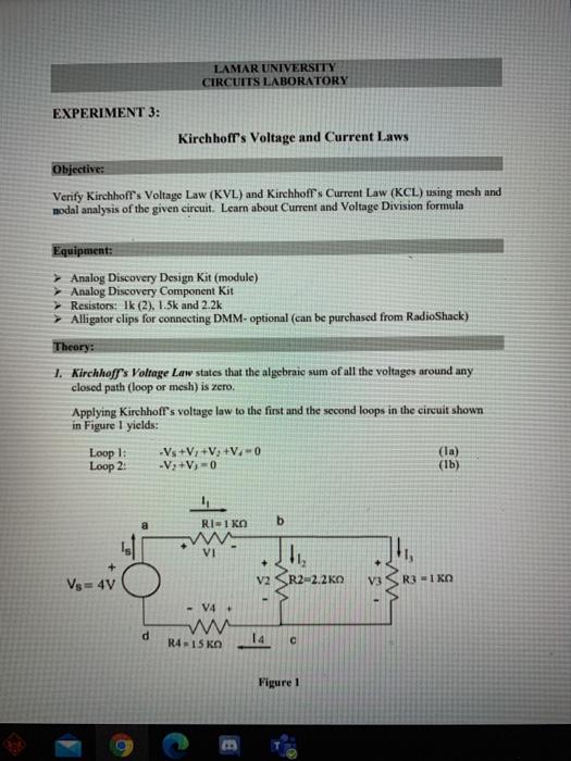 Solved Lamar University Circuits Laboratory Experiment 3
