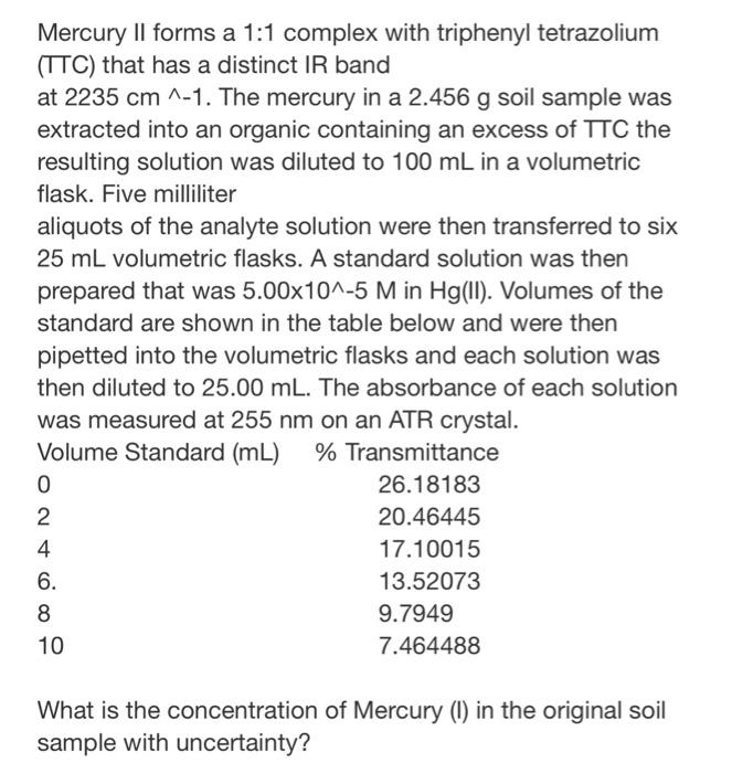 Solved Mercury II forms a 1:1 complex with triphenyl | Chegg.com